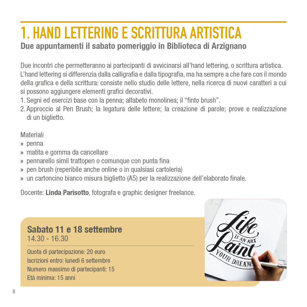 Corso di HAND LETTERING E SCRITTURA ARTISTICA – In Arzignano